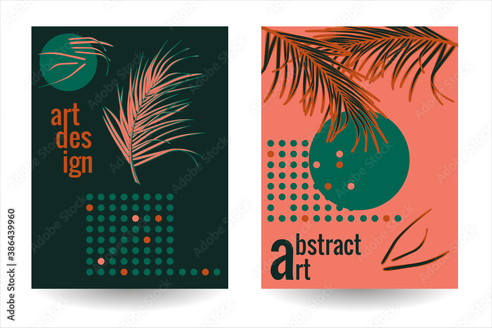 Set of abstract art templates with natural elements, plants and ...