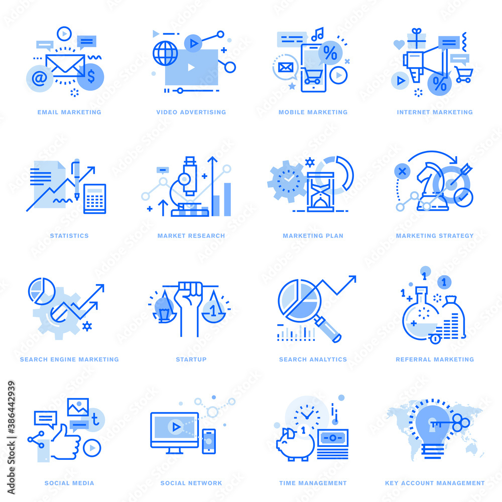 Set of flat line icons of digital marketing and business. Vector ...