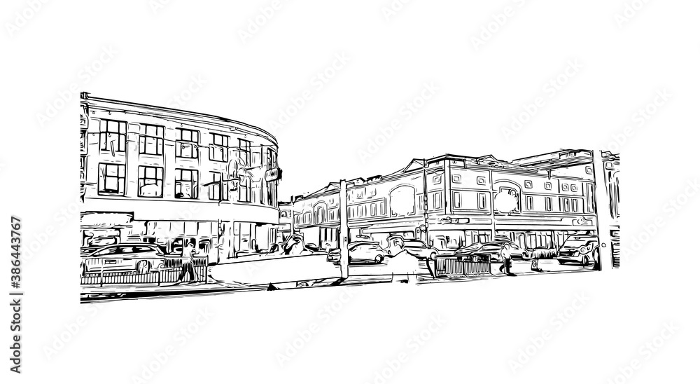 Building view with landmark of Blackpool is a seaside resort on the ...