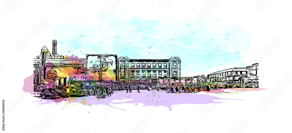 Building view with landmark of Blackpool is a seaside resort on the ...