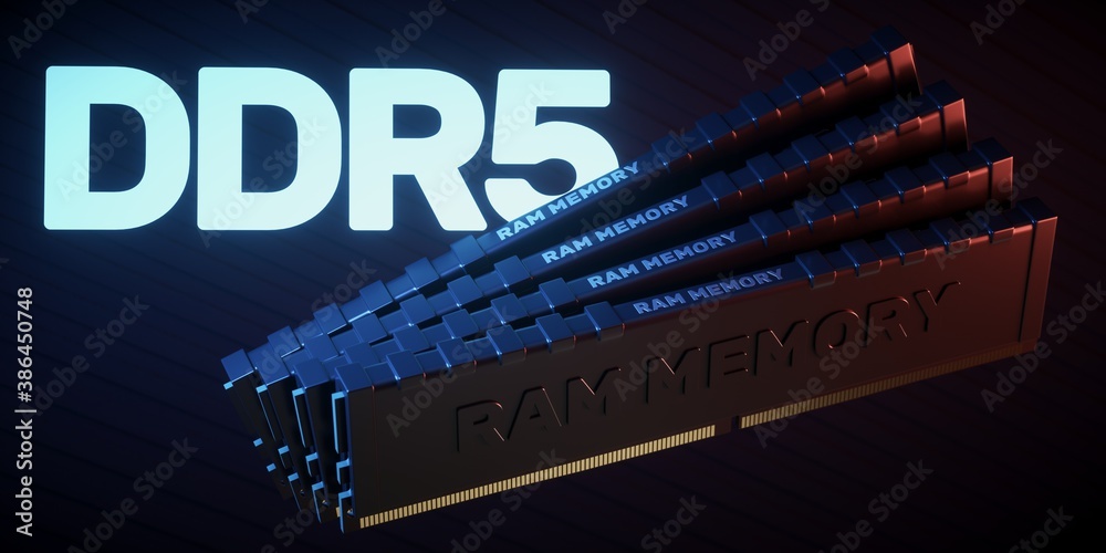 Four DDR5 RAM modules. Stock Illustration | Adobe Stock