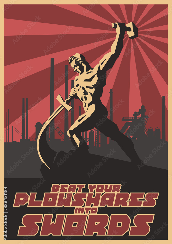 Poster Old Soviet Labor Propaganda Posters Style, Blacksmith, Sword and ...