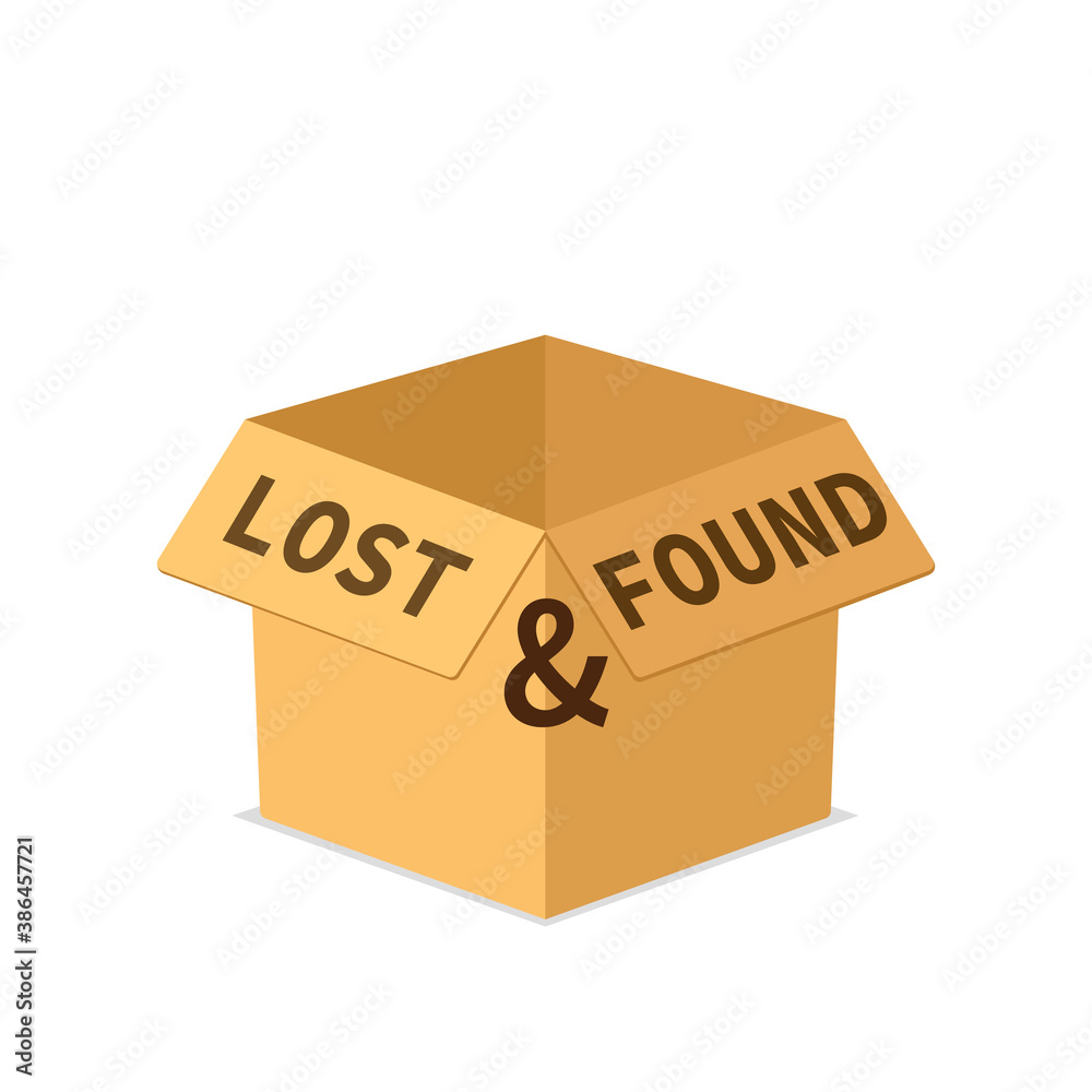 Lost and found cardboard box icon. Clipart image isolated on white ...