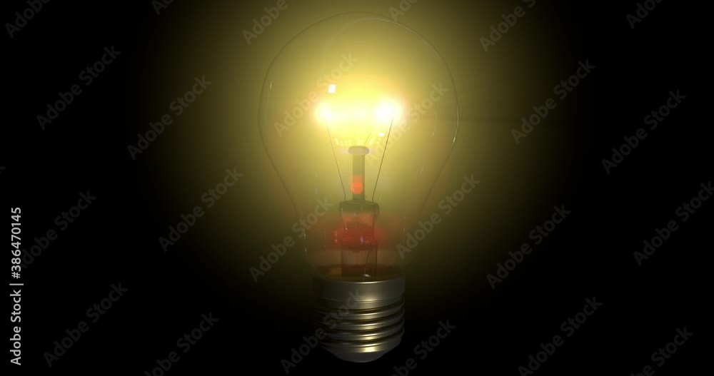 3D animation of a glowing light bulb. A flashing light means the ...