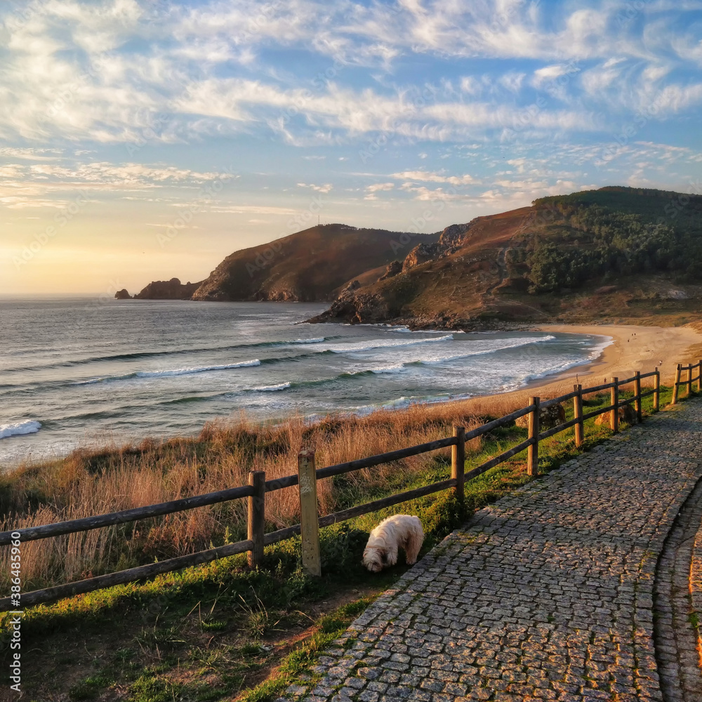 Beach of Mar de Fora, Finisterre, Galicia, Spain. This beach is the ...