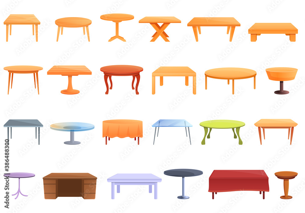 Table icons set. Cartoon set of table vector icons for web design Stock ...