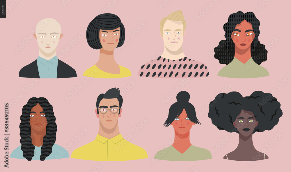 Beautiful people portrait -hand drawn flat style vector design concept ...