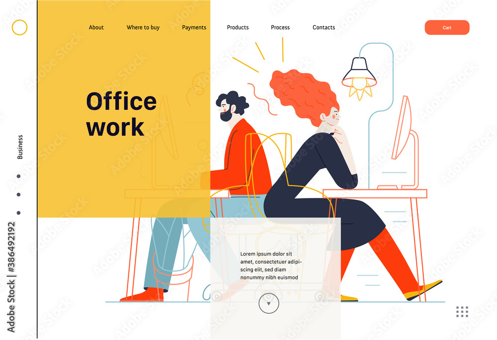 Business topics - office work, web template. Flat style modern outlined ...