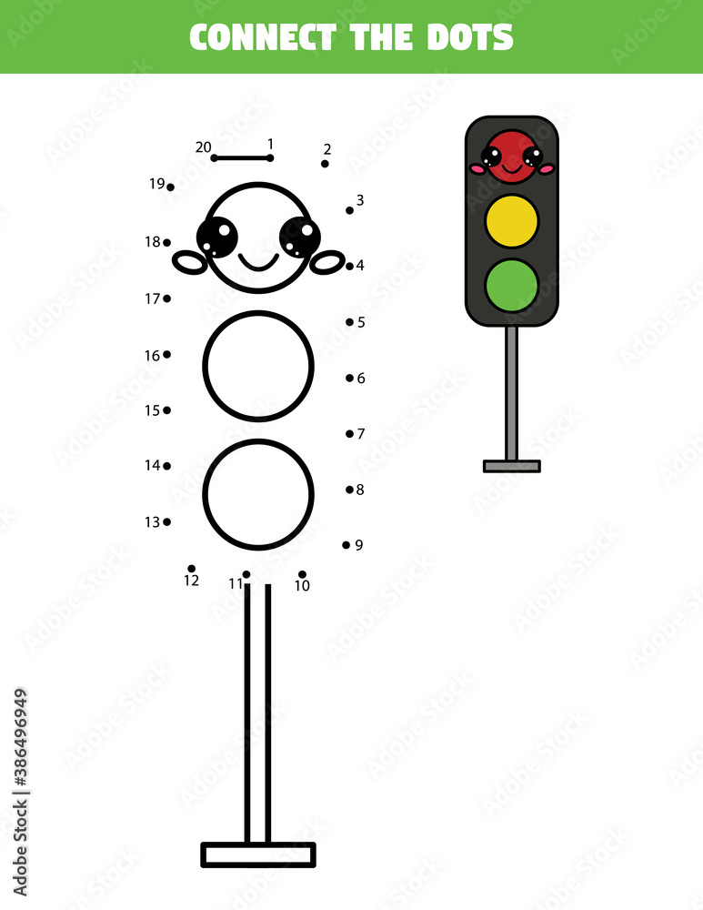 Number educational game for preschool children. Cartoon kawaii traffic ...