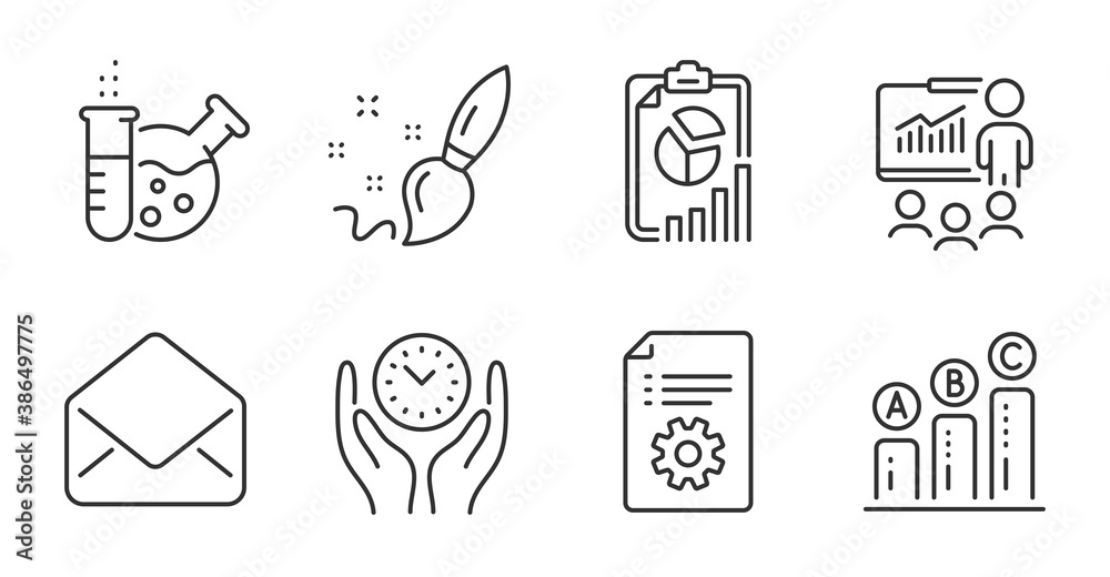 Report, Technical documentation and Graph chart line icons set. Safe ...