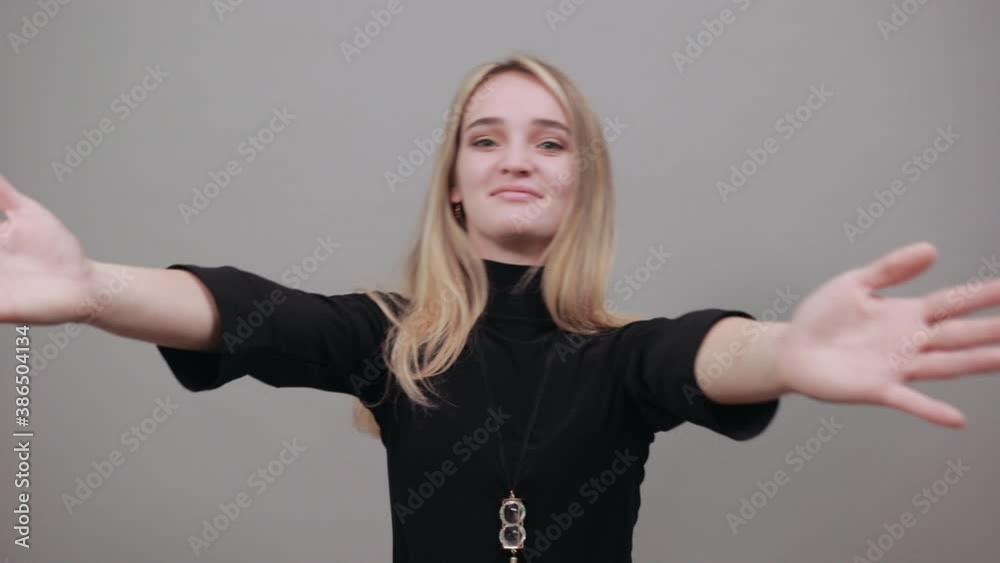 Arms wide open ready hug, fingers a cuddle, opening hands give free ...