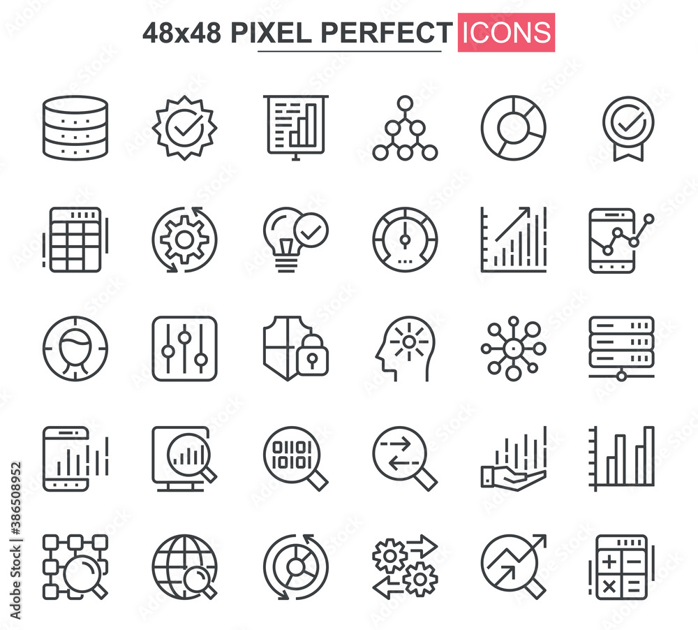 Big data analysis thin line icon set. Data processing outline ...