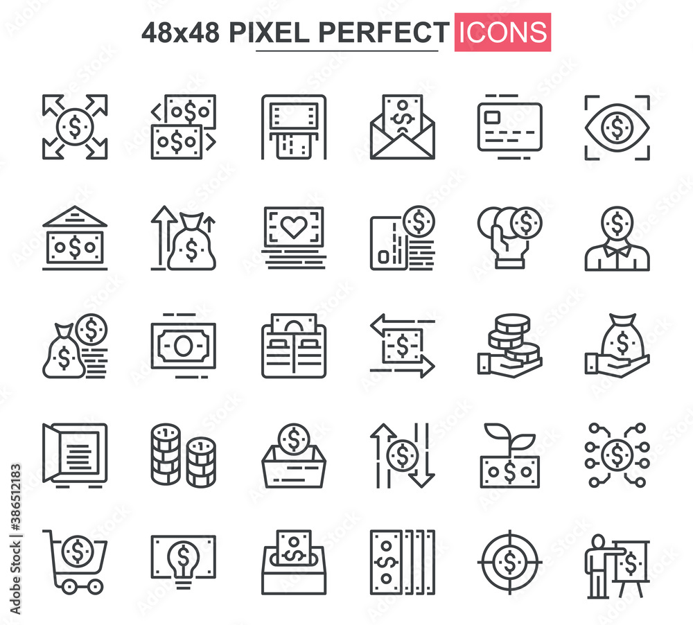 Money thin line icon set. Money management and saving outline ...