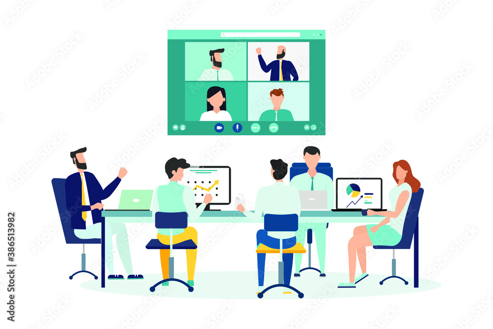 flat vector business team working and project collaboration process ...