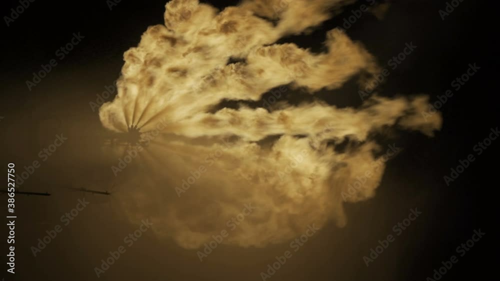 Torch on oil drilling platform at night. Flare, associated gas ...