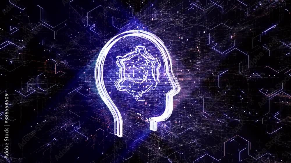 4k Brain AI Artificial Intelligence circuit tag cloud;binary computer code.The Matrix binary ...