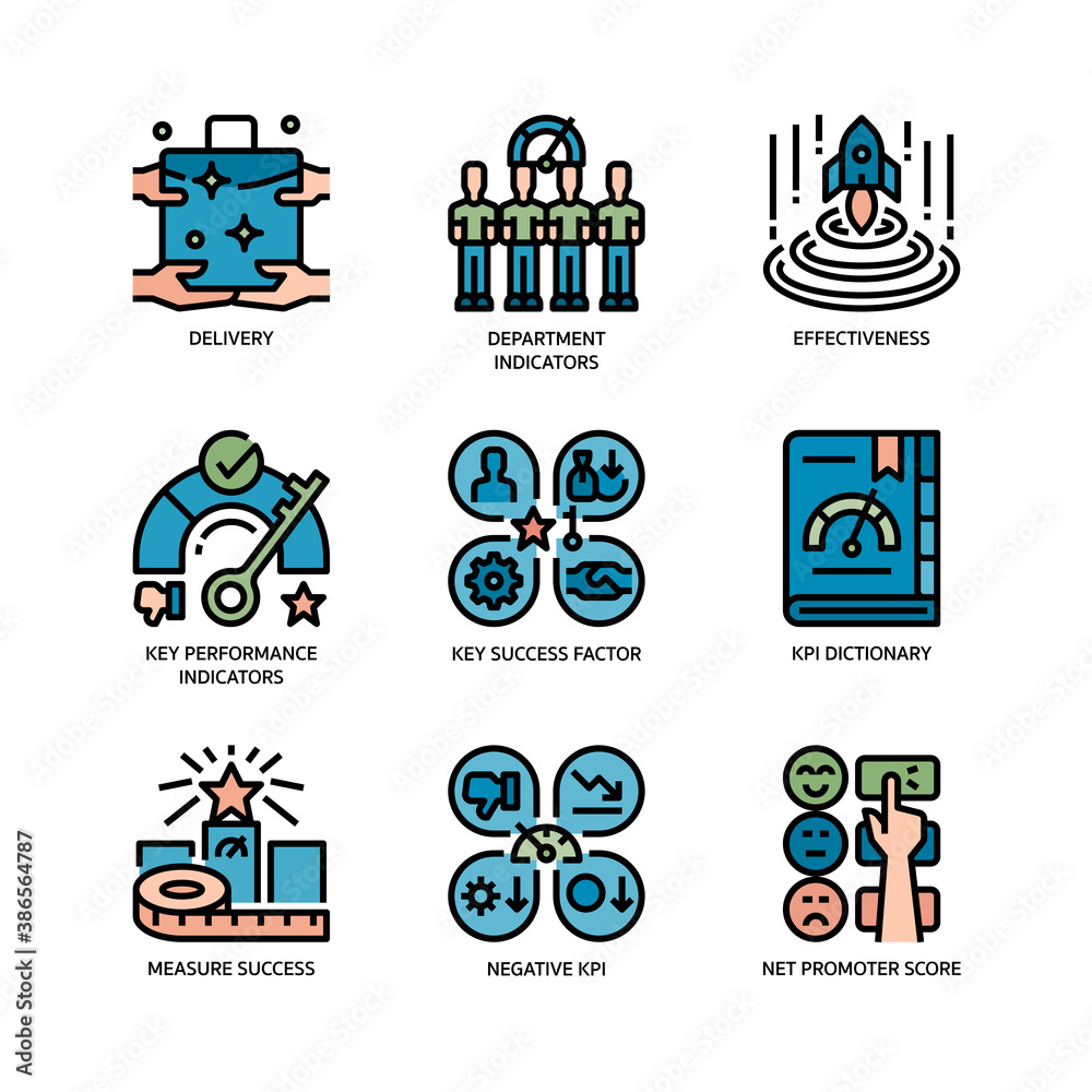 Key performance indicators icons set Stock Vector | Adobe Stock