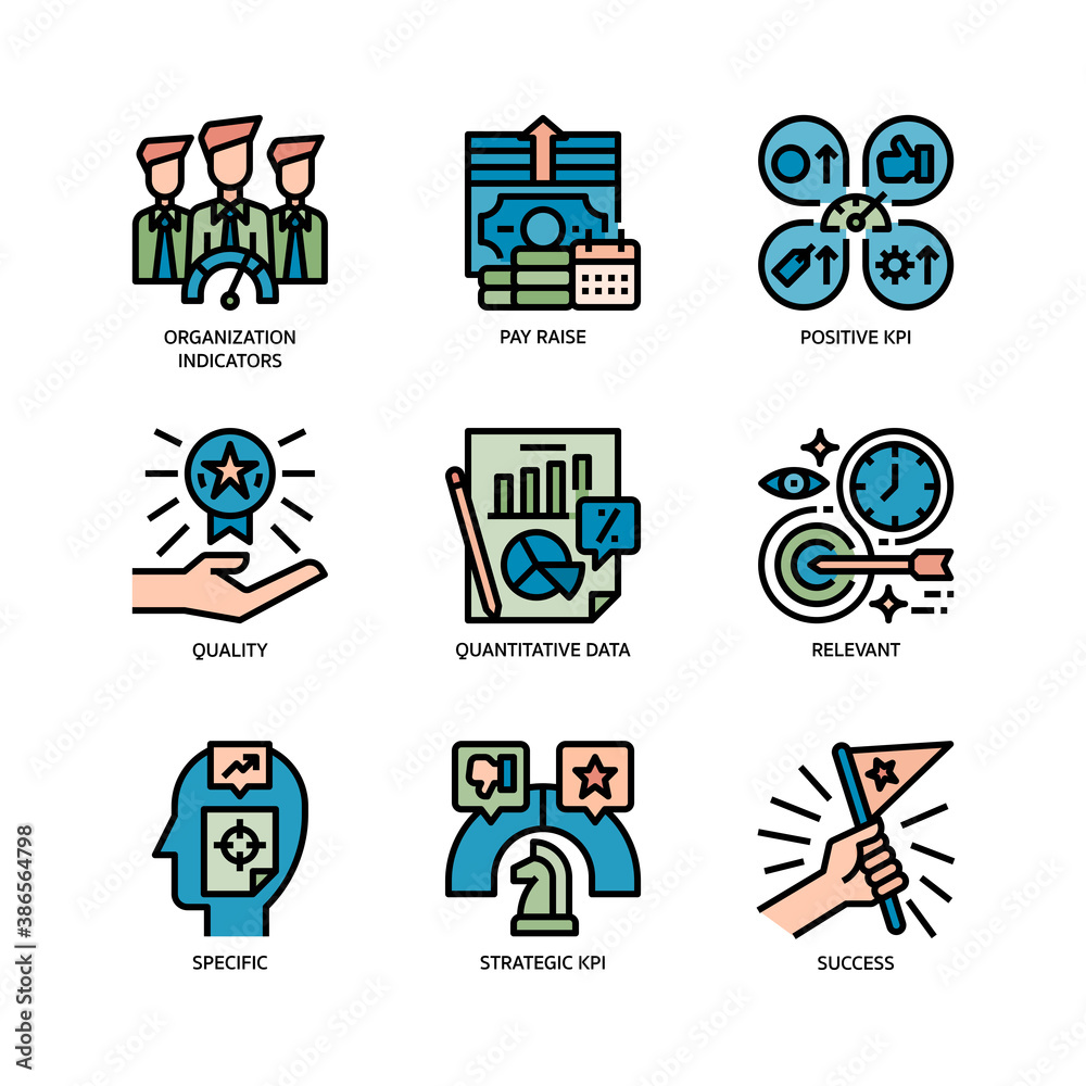 Key performance indicators icons set Stock Vector | Adobe Stock