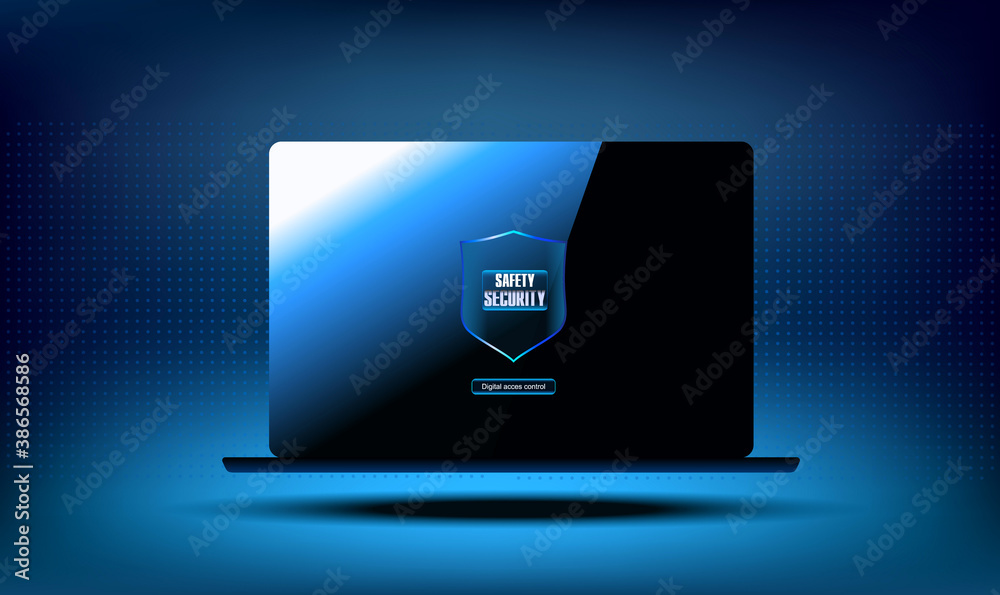 Security concept for your computer. Laptop with security shield and ...