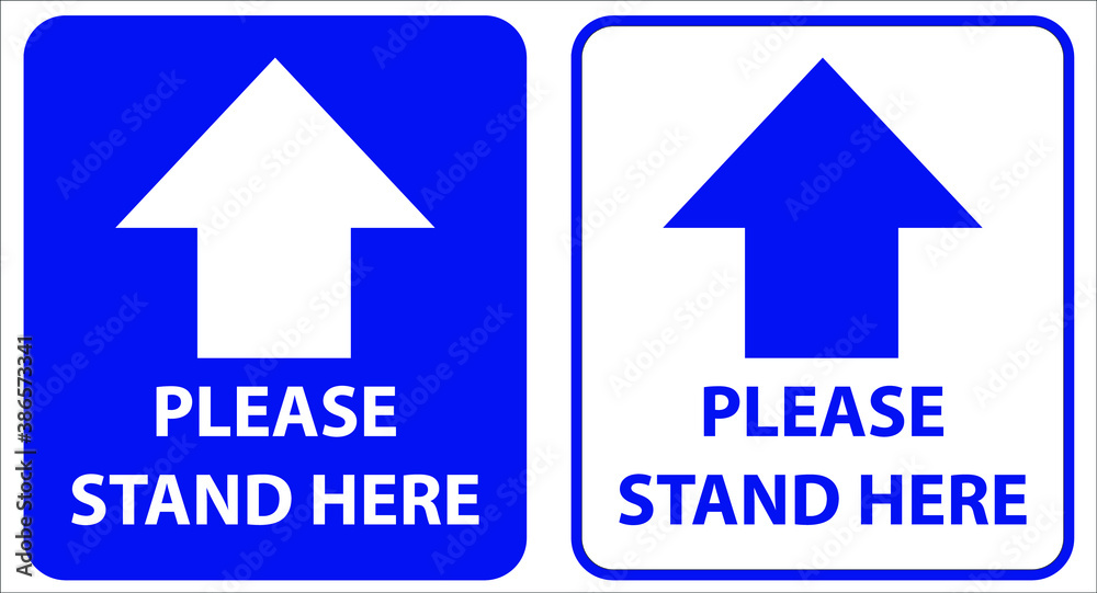 Vecteur Stock Arrow and wording please stand here in blue and white ...