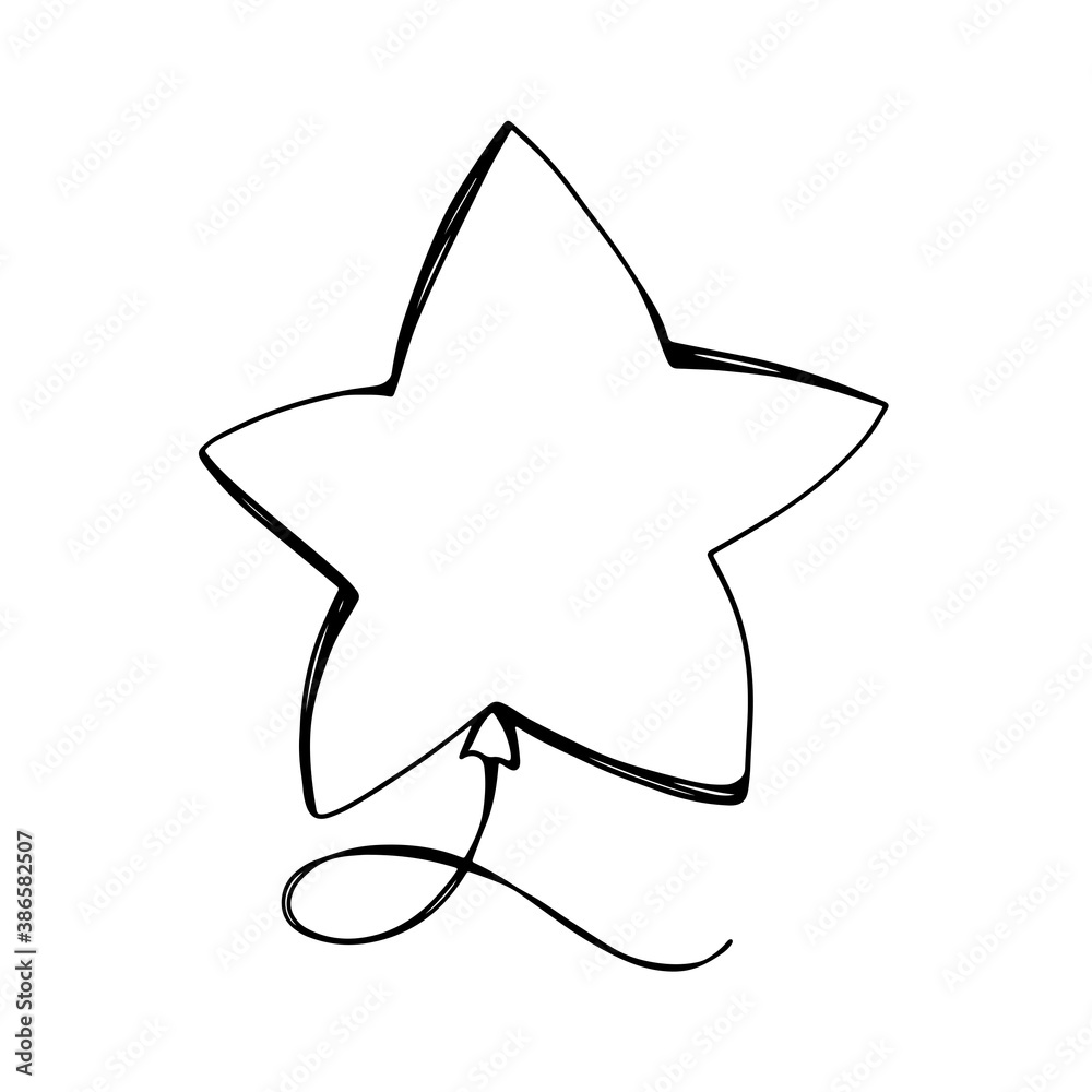 Cozy cute birthday celebration balloon star. Doodle digital art outline ...