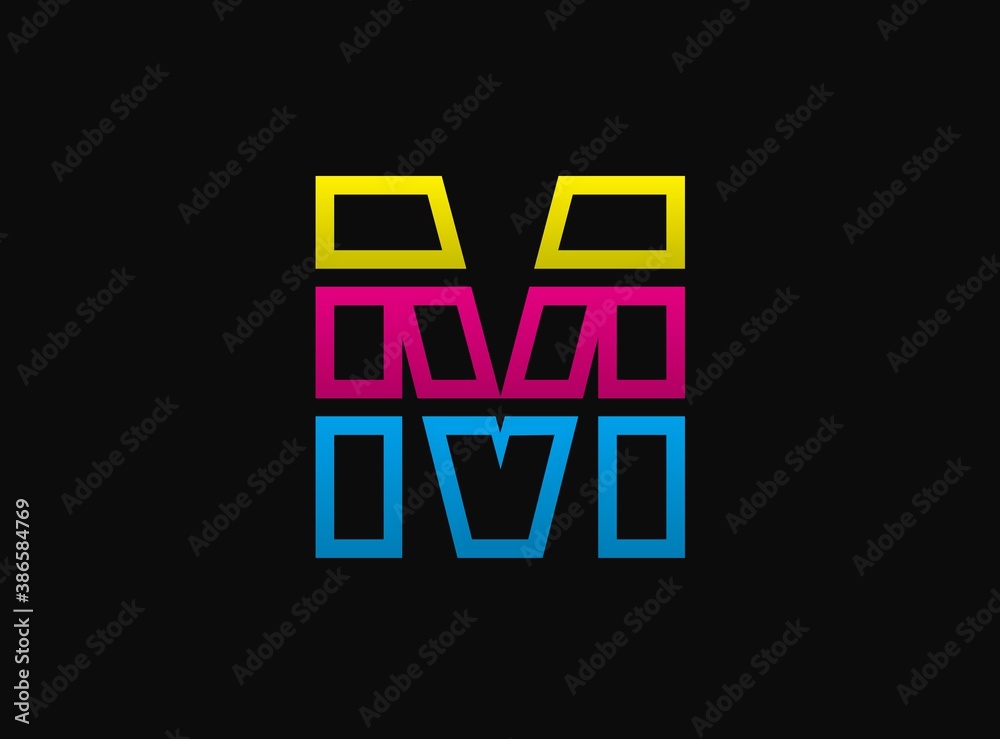 M letter logo, vector desing font .Dynamic cmyk split blue, pink ...