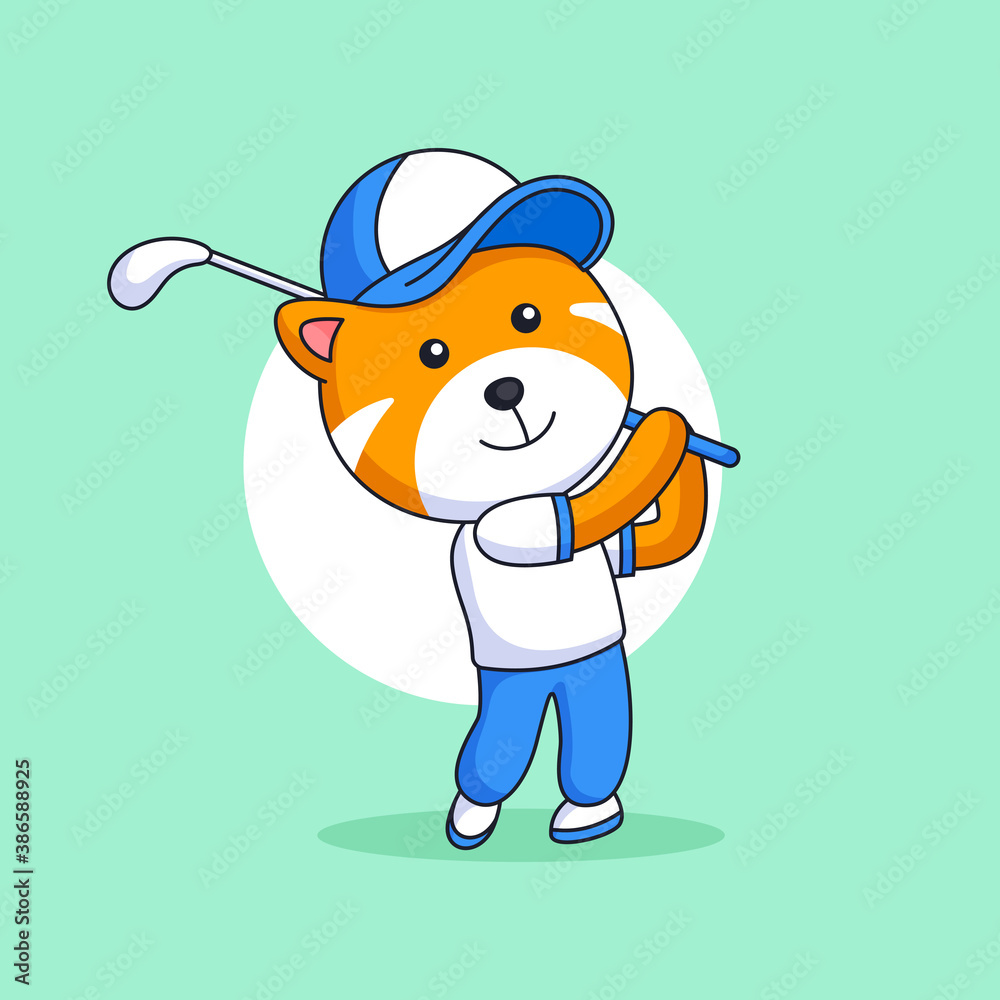 Weasel Civet cat playing golf animal sport activity mascot character ...