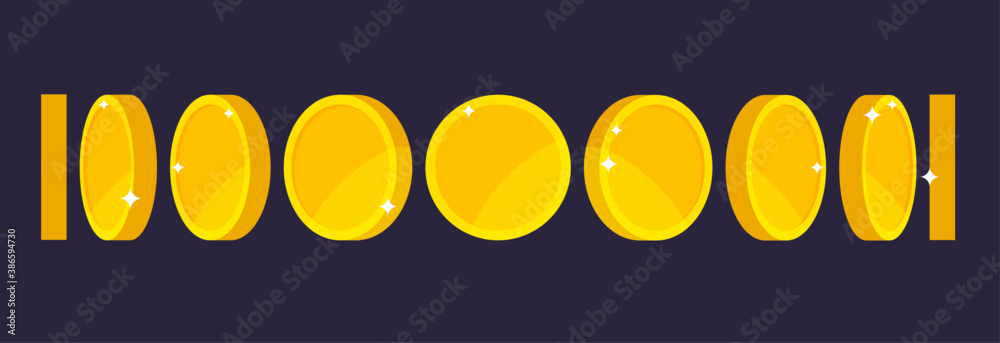Gold coin animation for game and apps. Vector golden coins in different ...