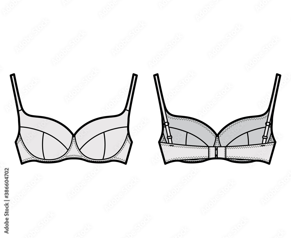 Bra lingerie technical fashion illustration with full adjustable ...