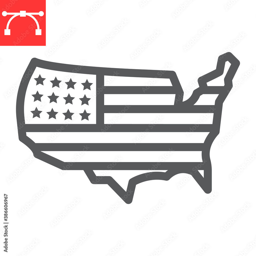 USA map line icon, country and flag, american map sign vector graphics ...