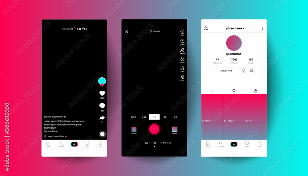Trendy Tik Tok Screen interface and tik tok icons in social media ...