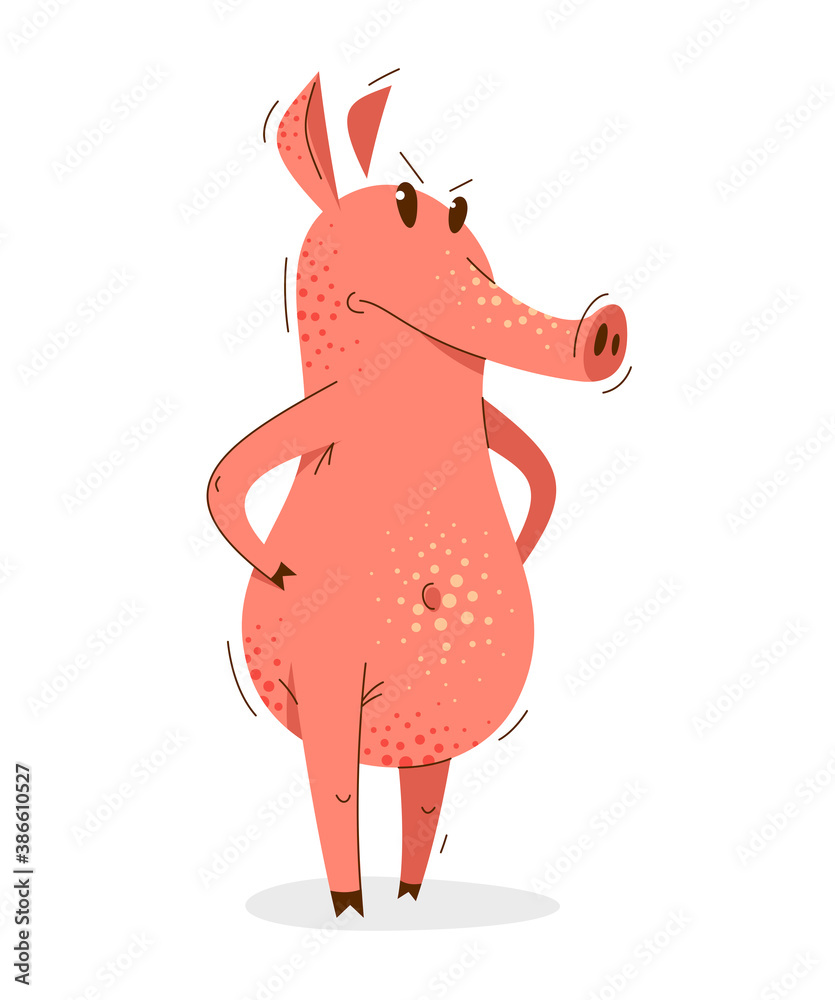 Funny cartoon pig standing angry and serious humorous vector ...