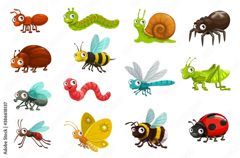 Cute bugs and insects cartoon characters. Happy smiling ant ...