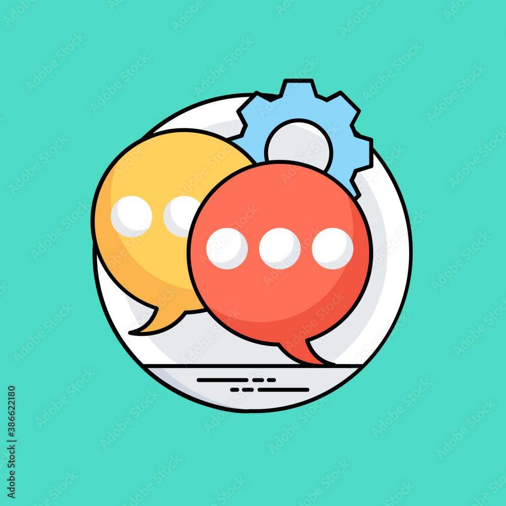 Chat bubbles having geat sign in between, making icon for chat support ...