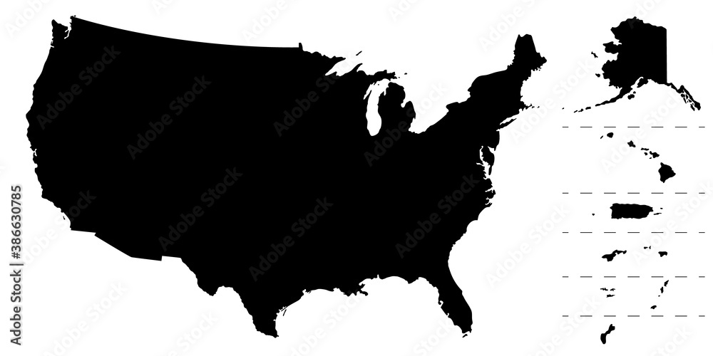 US map silhouette. Map of America and regions. USA frame background ...