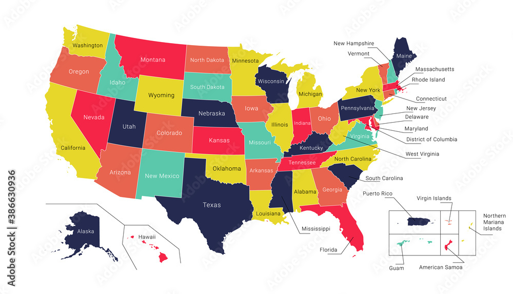 Map of America. United States Political map. US blueprint with the ...