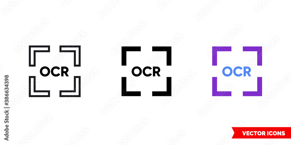 General OCR icon of 3 types color, black and white, outline. Isolated ...