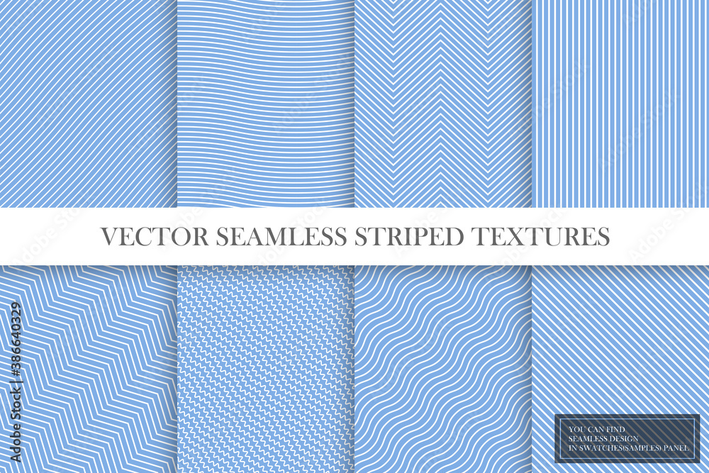 Collection of blue striped patterns - delicate design. Endless linear ...