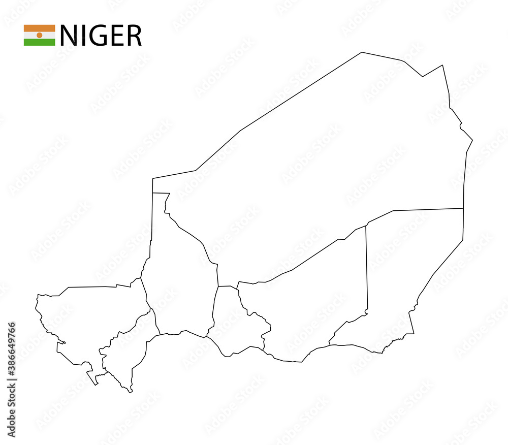 Niger map, black and white detailed outline regions of the country ...