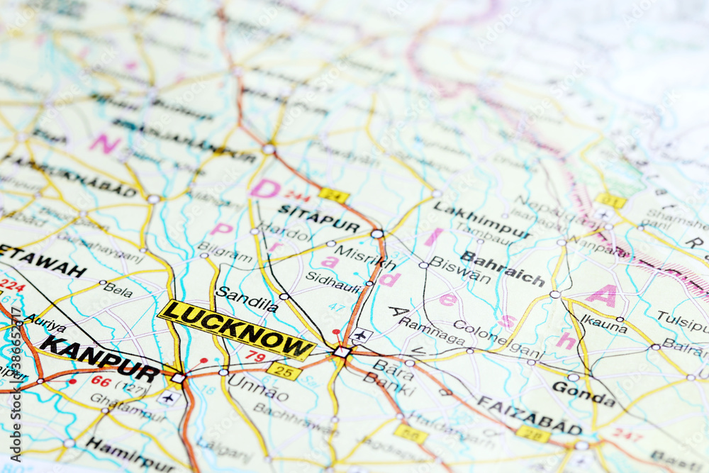 Lucknow road map area. Closeup macro view Stock Photo | Adobe Stock