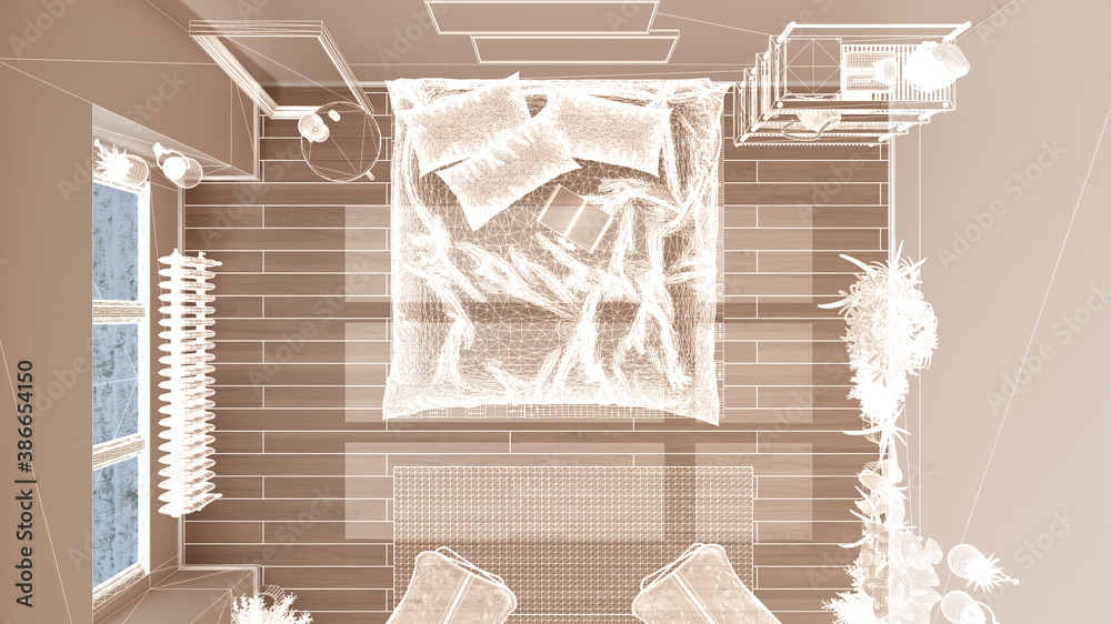 Empty modern interior with parquet and white walls, custom architecture ...