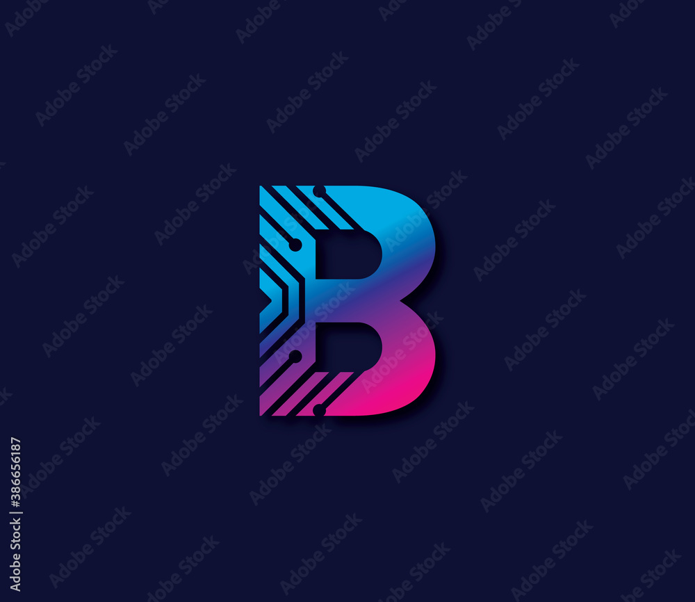 B Alphabet Technology Logo Design Concept Stock Vector | Adobe Stock