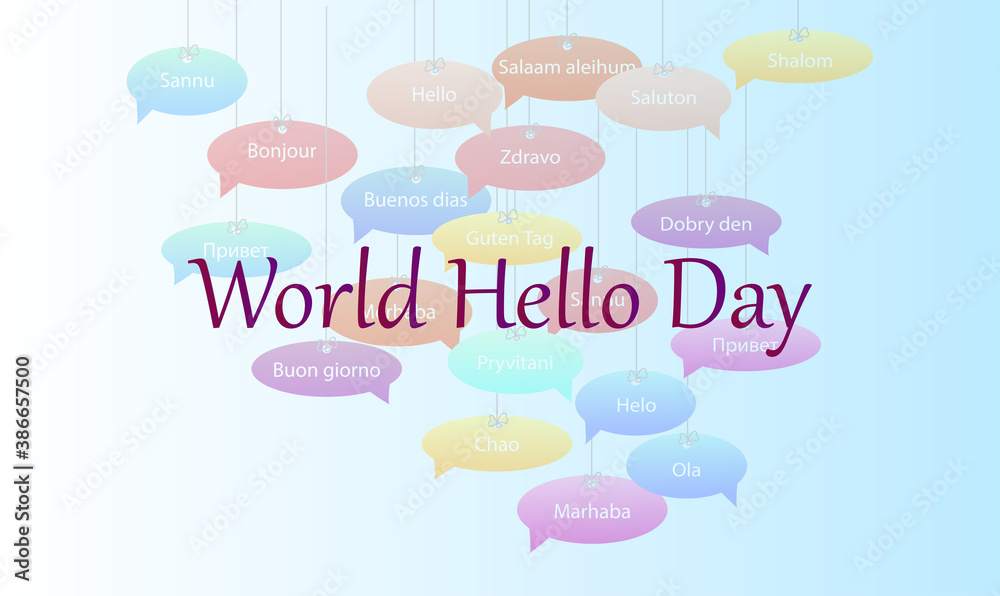 November 21 is the world greeting day. Image of greetings in different ...