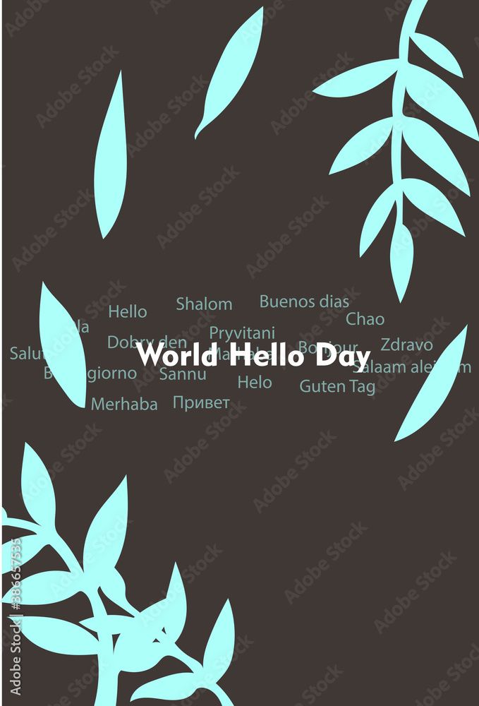 November 21 is the world greeting day. Image of greetings surrounded by ...