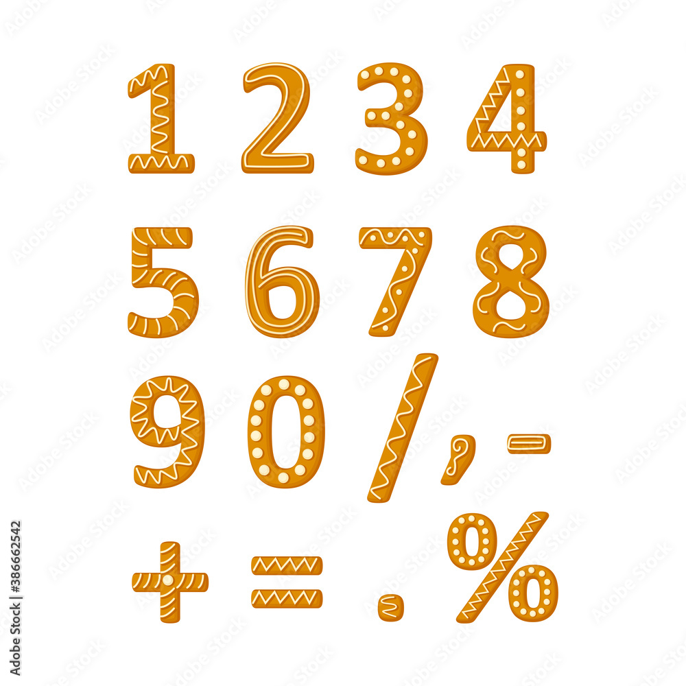 Gingerbread cookies numbers vector illustration in a flat cartoon style ...