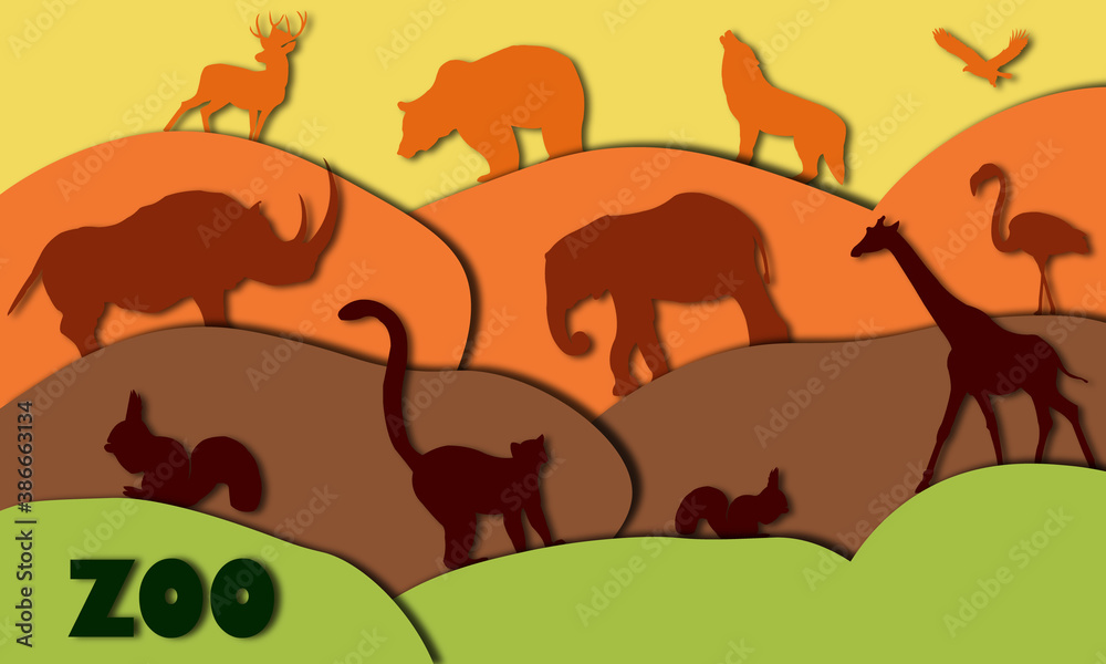 zoo illustration in the style of paper cut out, paper craft ...