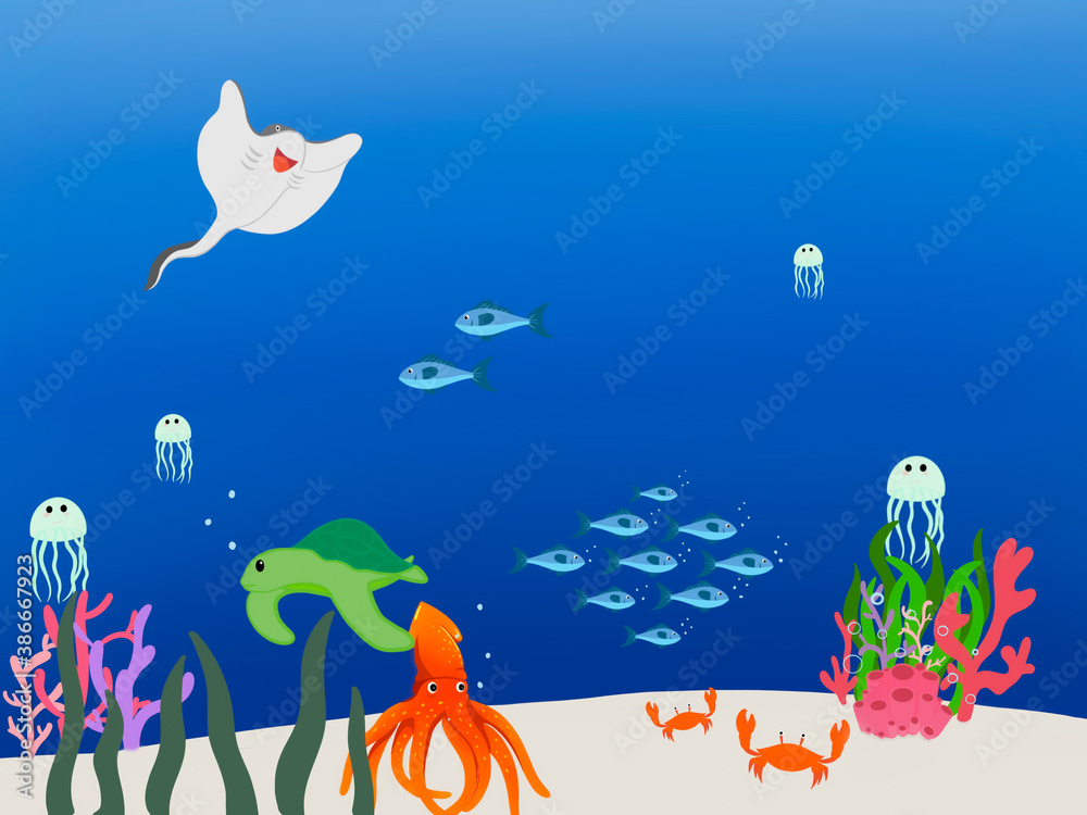 Deep sea creature of the deep ocean. Illustration of the sea. Marine ...