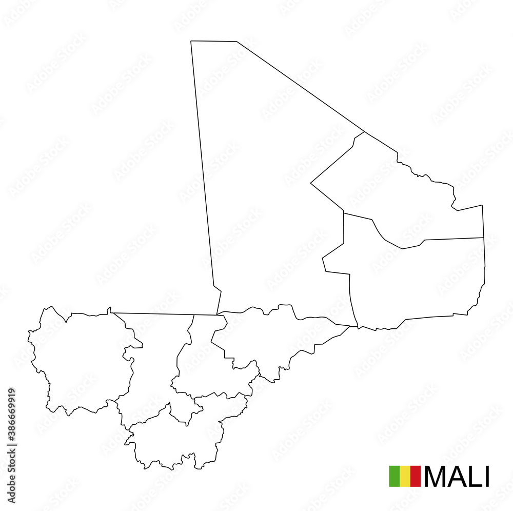 Mali map, black and white detailed outline regions of the country ...