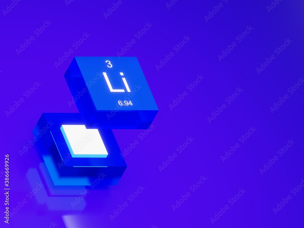 Lithium symbol element from the periodic table blue glass cube ...