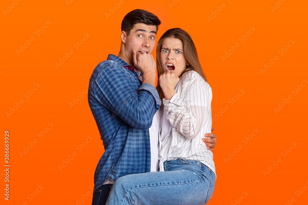 Omg, what is this and portrait of scared couple, human emotions and ...